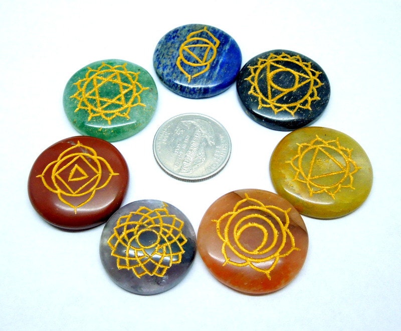 Chakra Stones -- Engraved Round Chakra Stone Disks Crystals Minerals ...