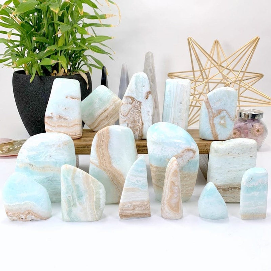 Caribbean Calcite Cut Base Polished Blue Aragonite - by Weight - Etsy