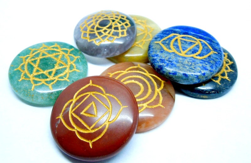 Chakra Stones -- Engraved Round Chakra Stone Disks Crystals Minerals ...