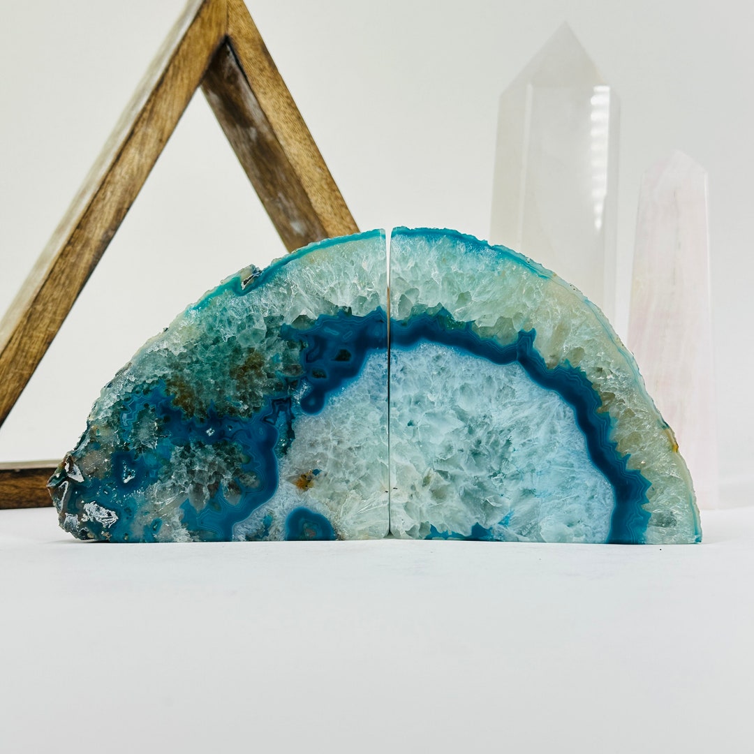 Teal Agate Bookends Stone Bookends Geodes Pair of Book Ends - Etsy