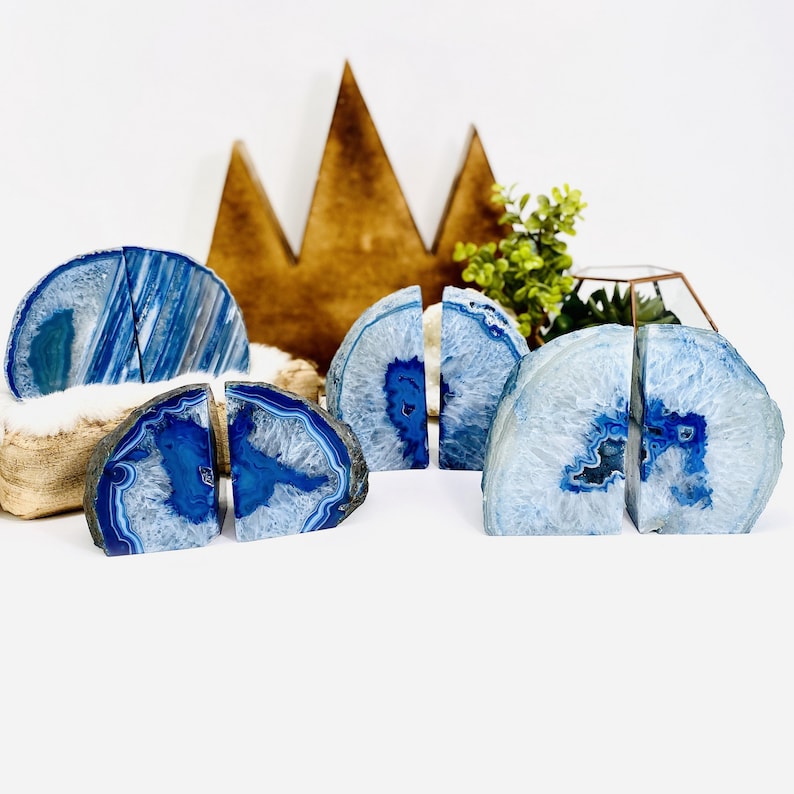 Blue Agate Bookend Pair 6 to 9 Lb Geode Bookend Home - Etsy