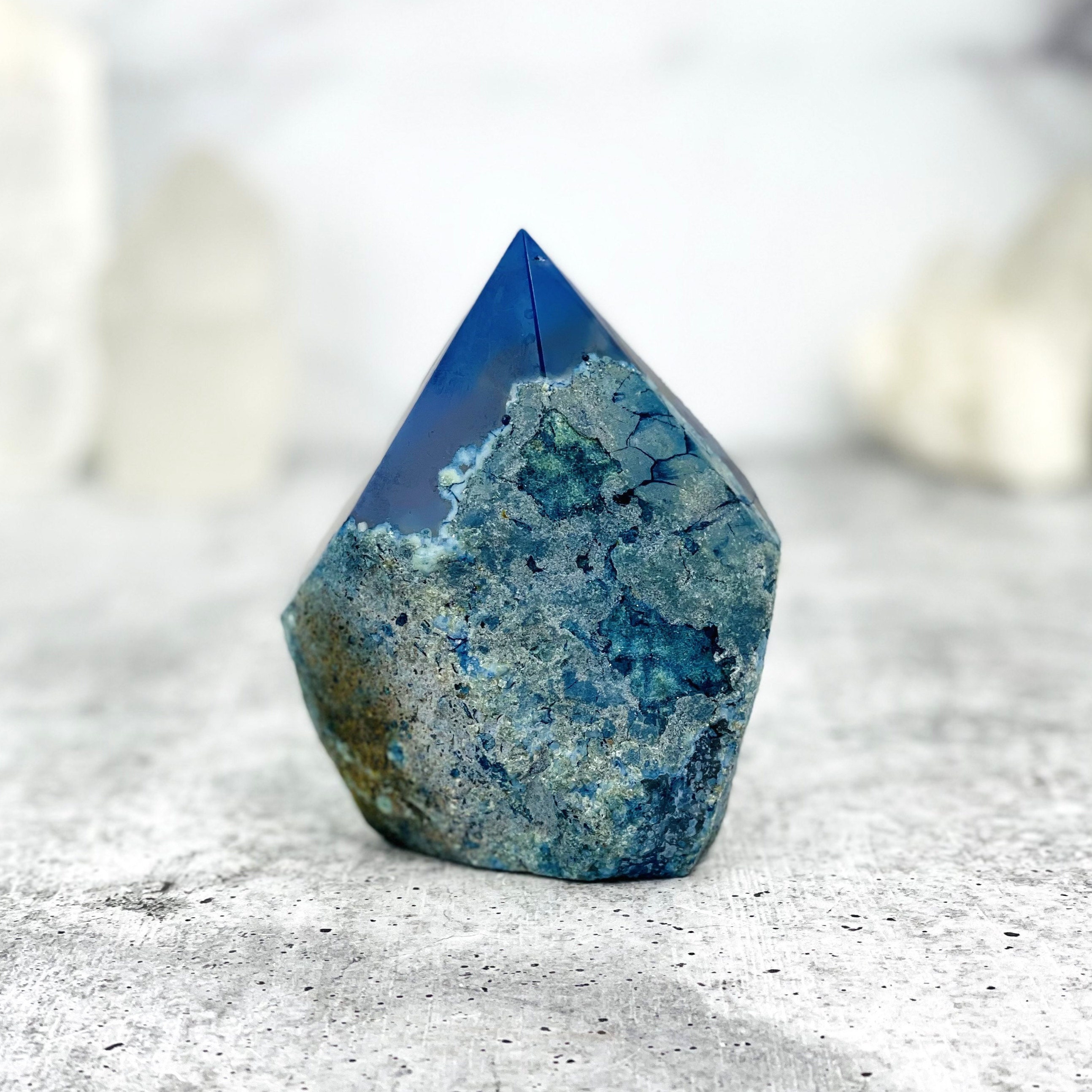 Blue Dyed Agate Semi Polished Point OOAK | Etsy