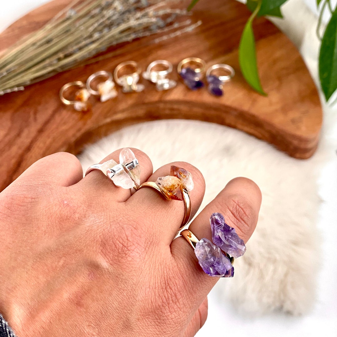 Quartz Double Point Crystal Ring Amethyst Crystal or Citrine Gemstone ...