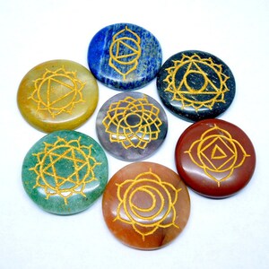 Chakra Stones -- Engraved Round Chakra Stone Disks Crystals Minerals ...