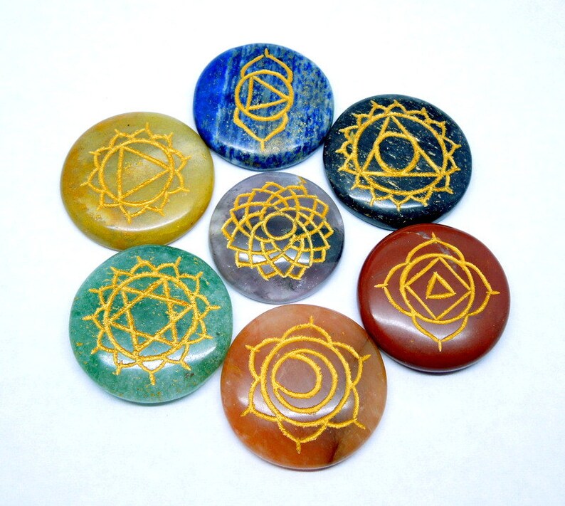 Chakra Stones Engraved Round Chakra Stone Disks RK8B19 - Etsy