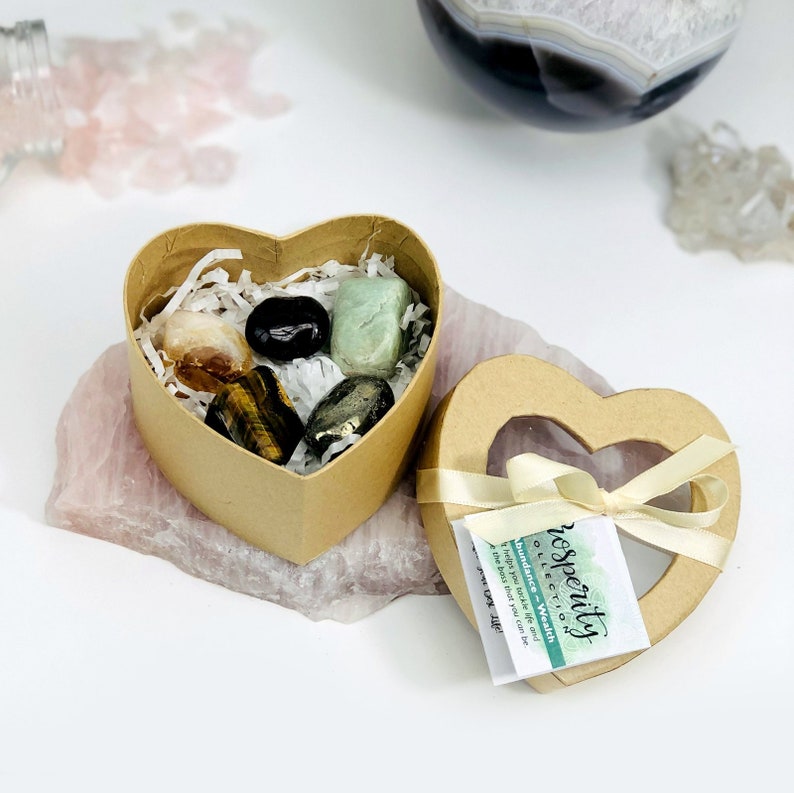 Crystal Healing Prosperity Set of Stones in Heart Shaped Box - Etsy