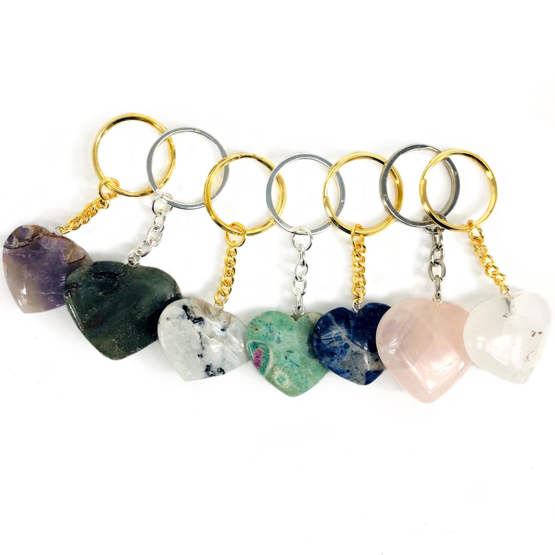 Gemstone Crystal Heart Key Chain Keychain - Etsy