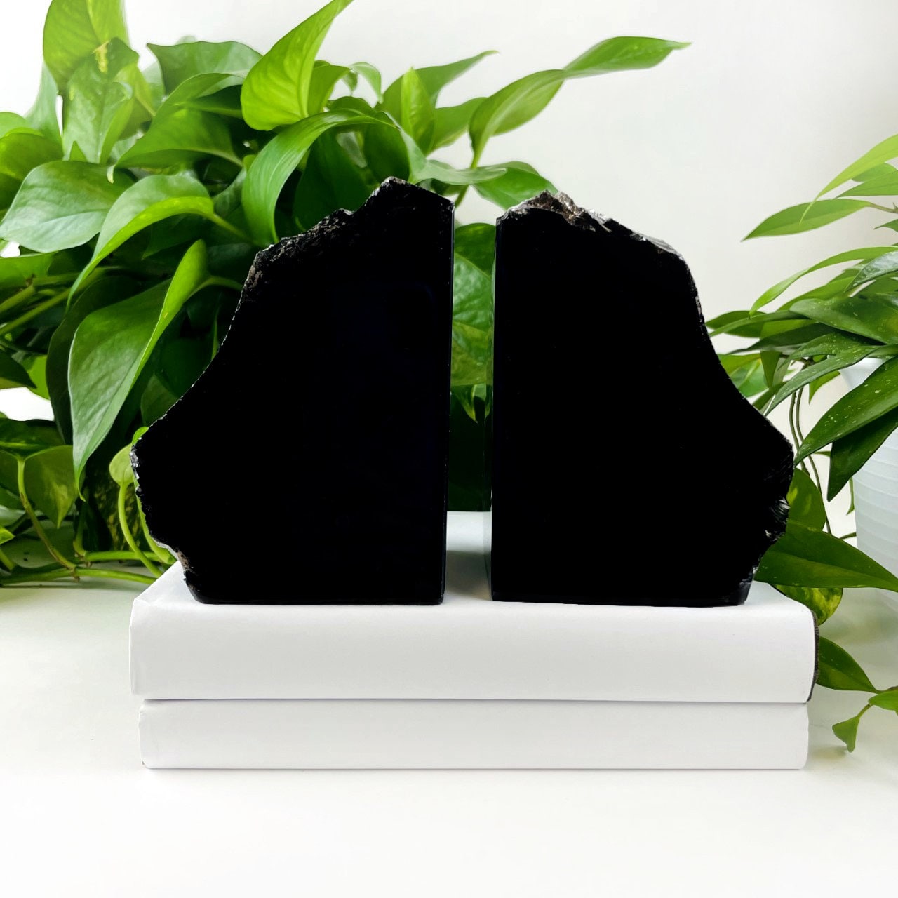 Stone Bookends - Polished Black Obsidian Bookend Set - Etsy