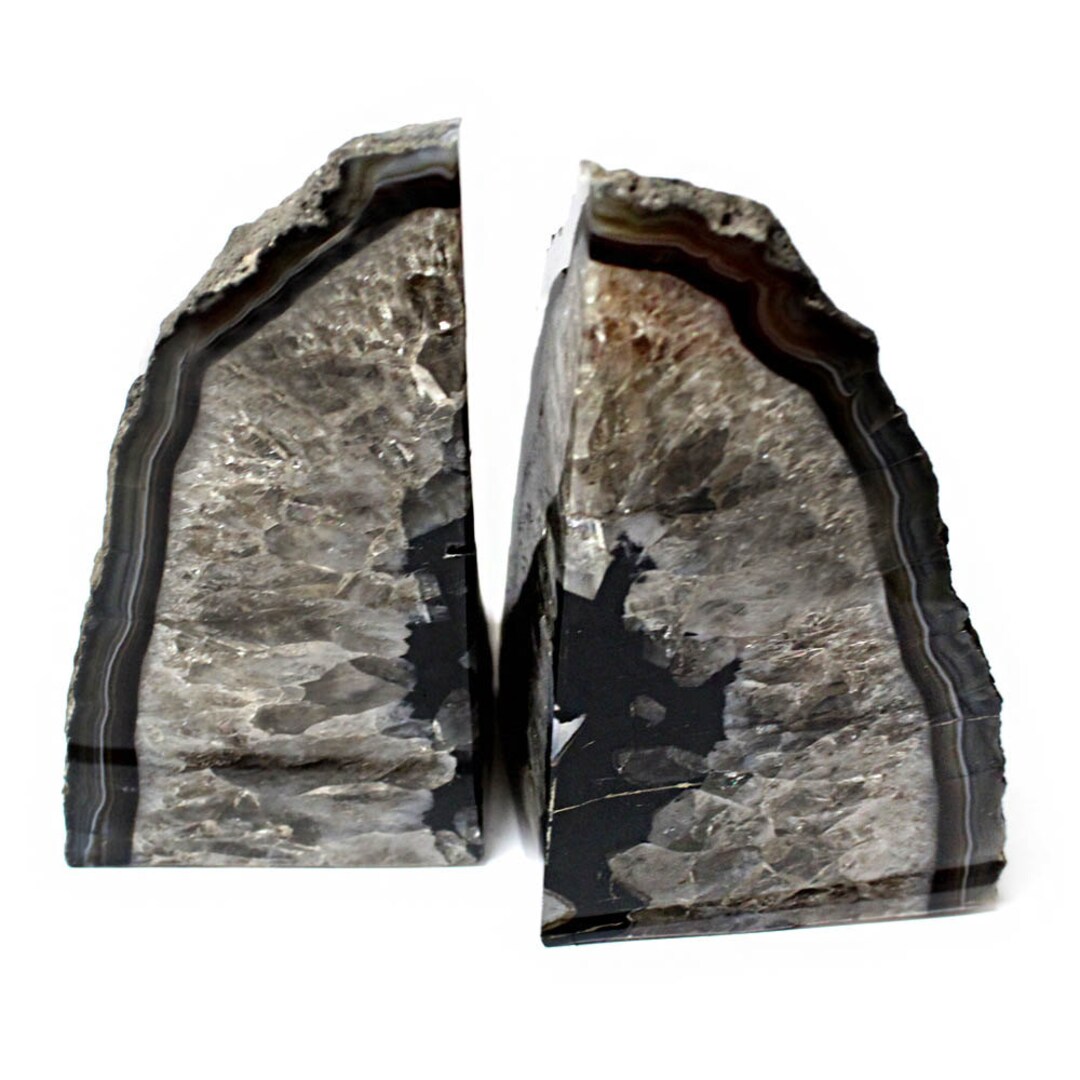 Black Agate Bookend Pair - 6 to 9 Lb - Geode Bookend - Home Decor (RK1 ...