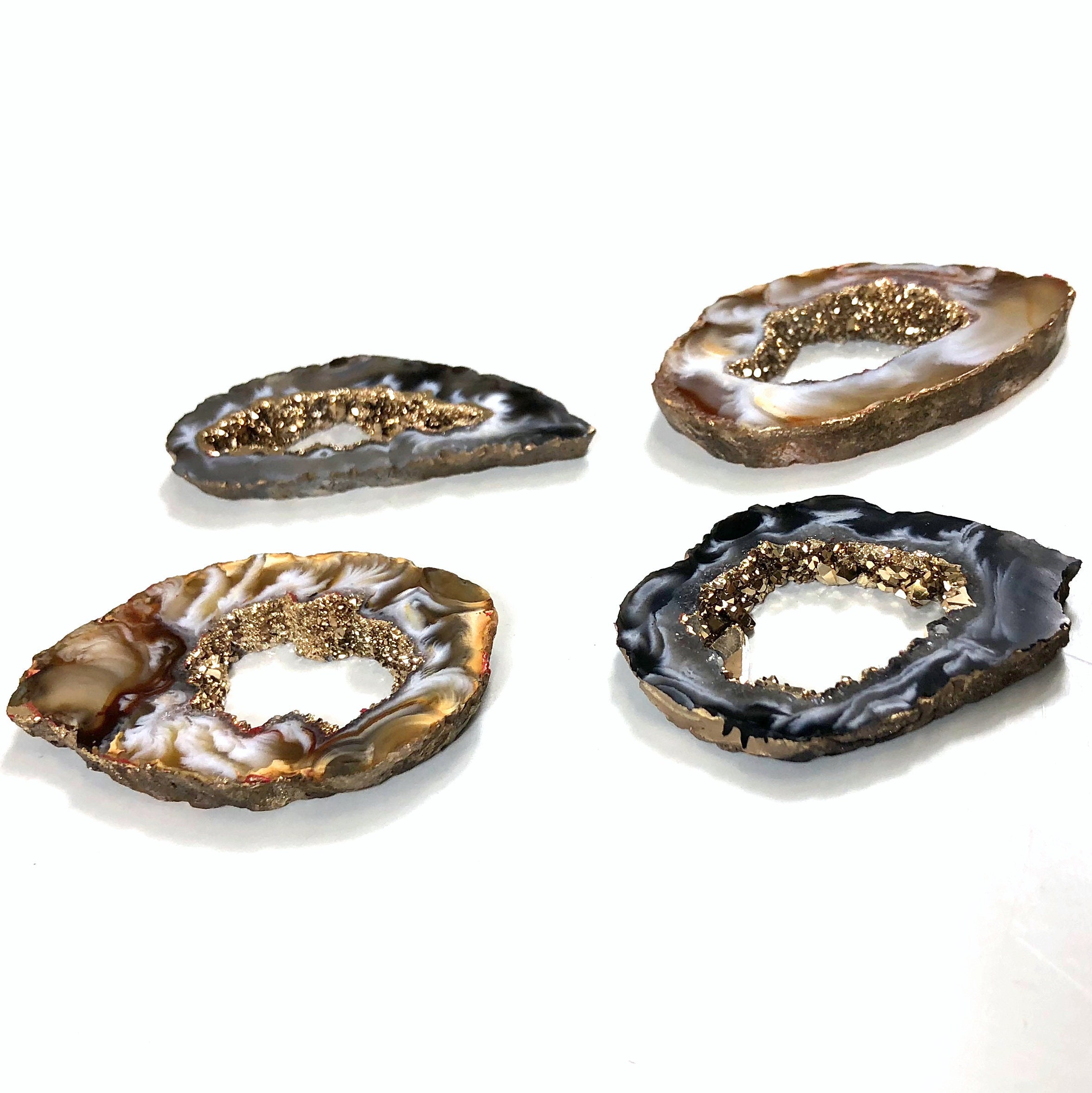 Titanium Coated Agate Geode Slice Gold Druzy Geode Slices | Etsy