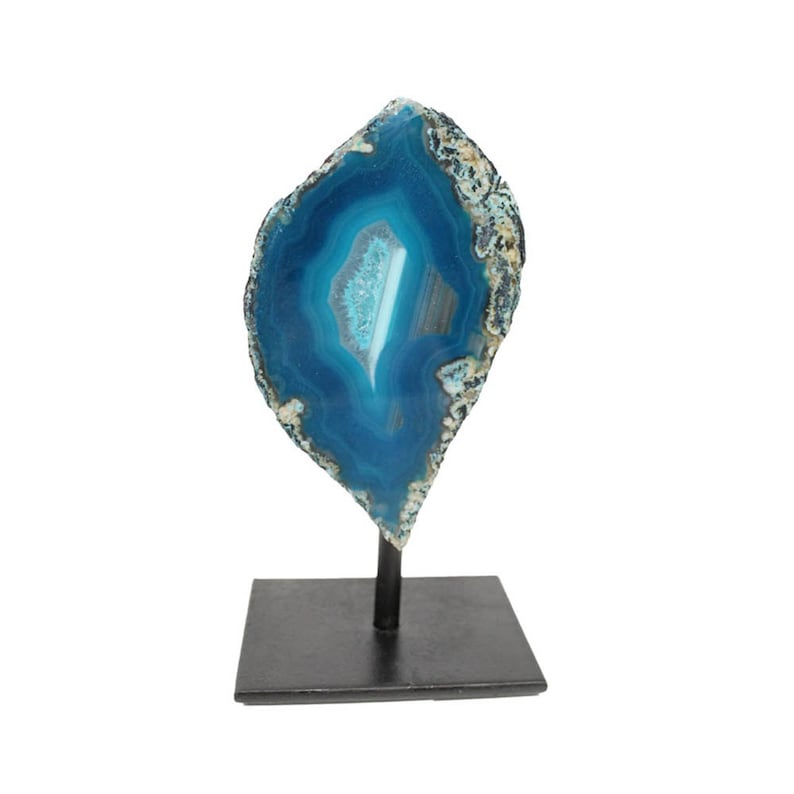 Teal Agate Geode Beautiful Teal Dyed Agate Geode Metal Base | Etsy