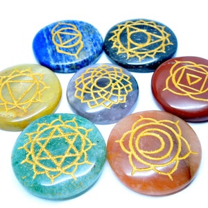 Chakra Stones -- Engraved Round Chakra Stone Disks Crystals Minerals ...