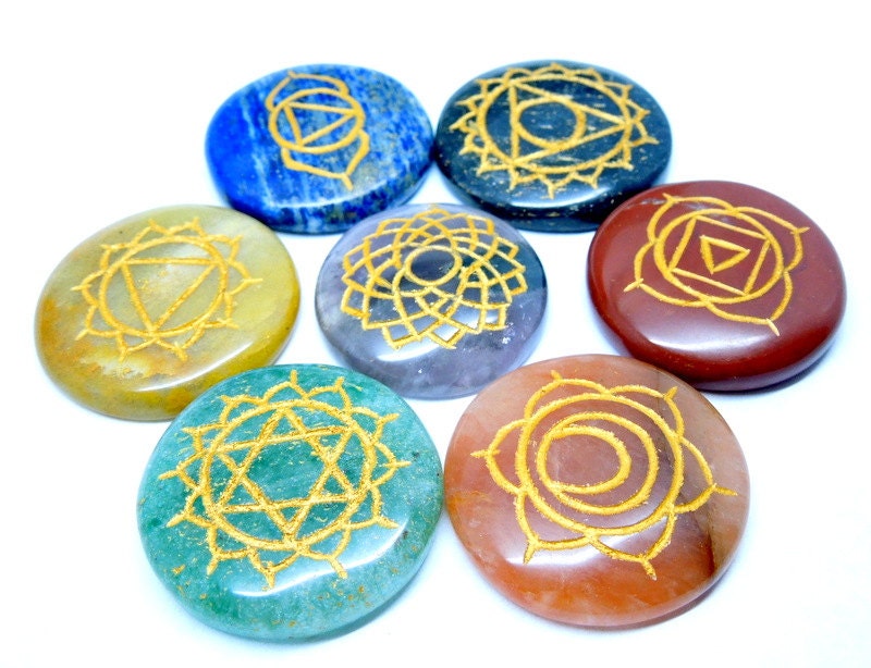 Chakra Stones Engraved Round Chakra Stone Disks RK8B19 - Etsy