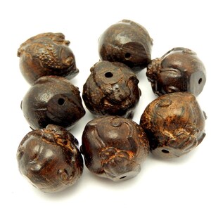 Carved Dark Brown Wooden Petite Bead -top to Bottom Drilled Bead ...