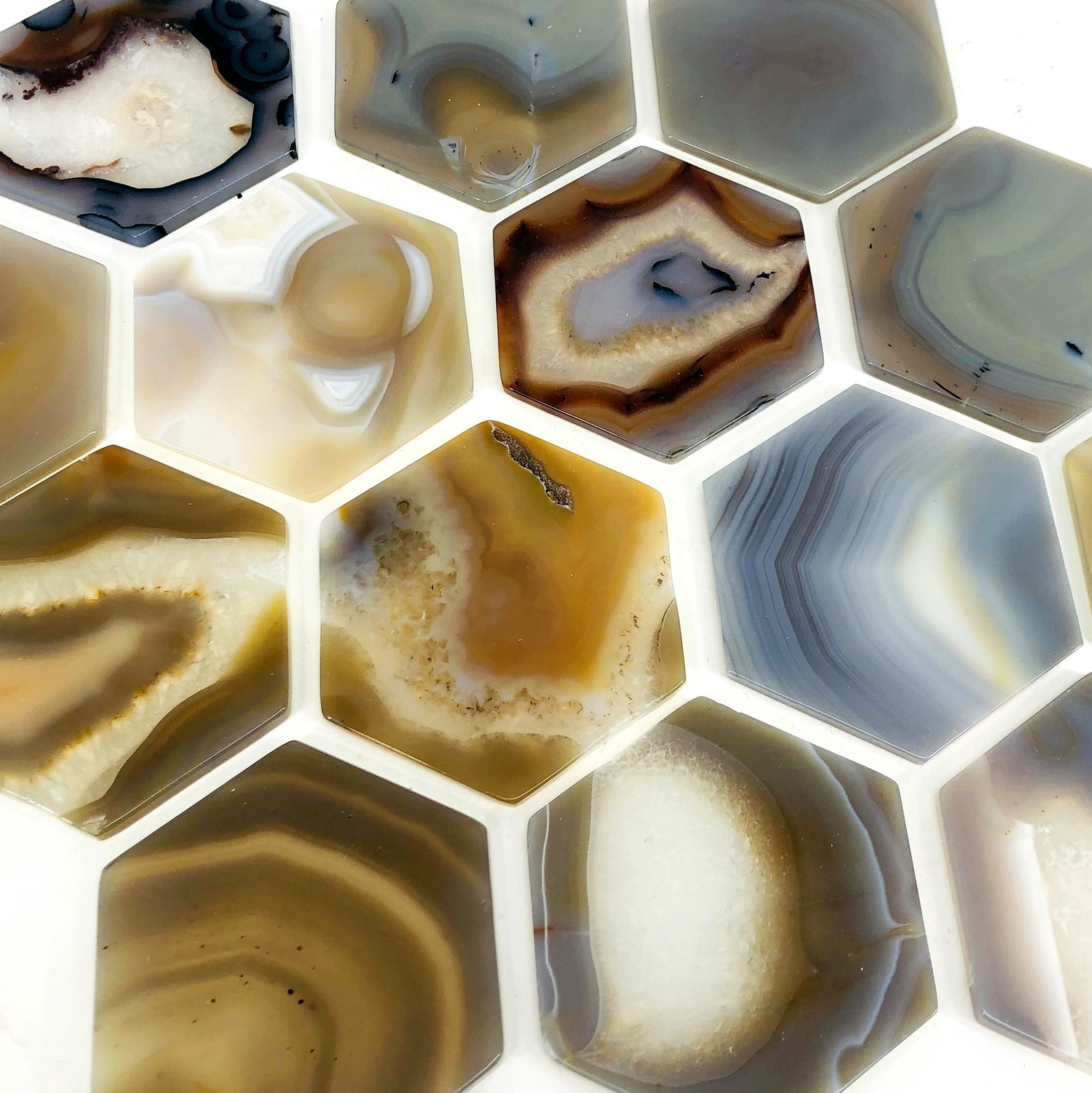 Stone Coasters - Polished Hexagon Agate and Quartz Slice - Home Decor ...