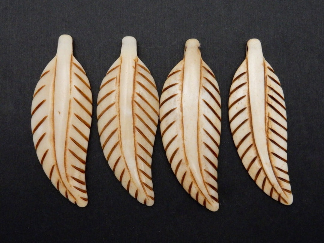 Bone Leaf - Gorgeous Light Brown Carved Bone Leaf Top Side Drilled Bead ...