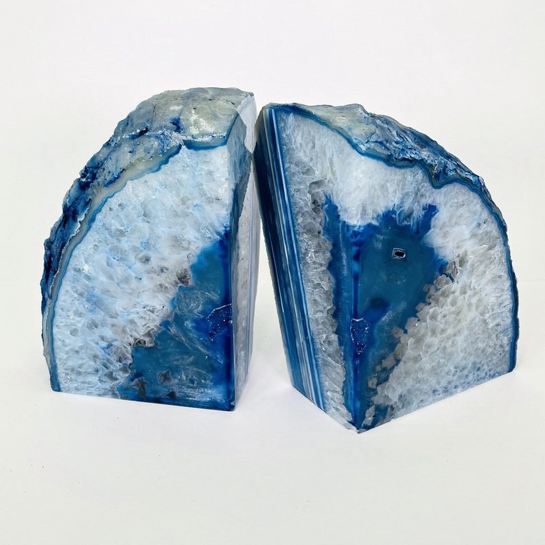 Blue Agate Bookend Pair 6 to 9 Lb Geode Bookend Home - Etsy
