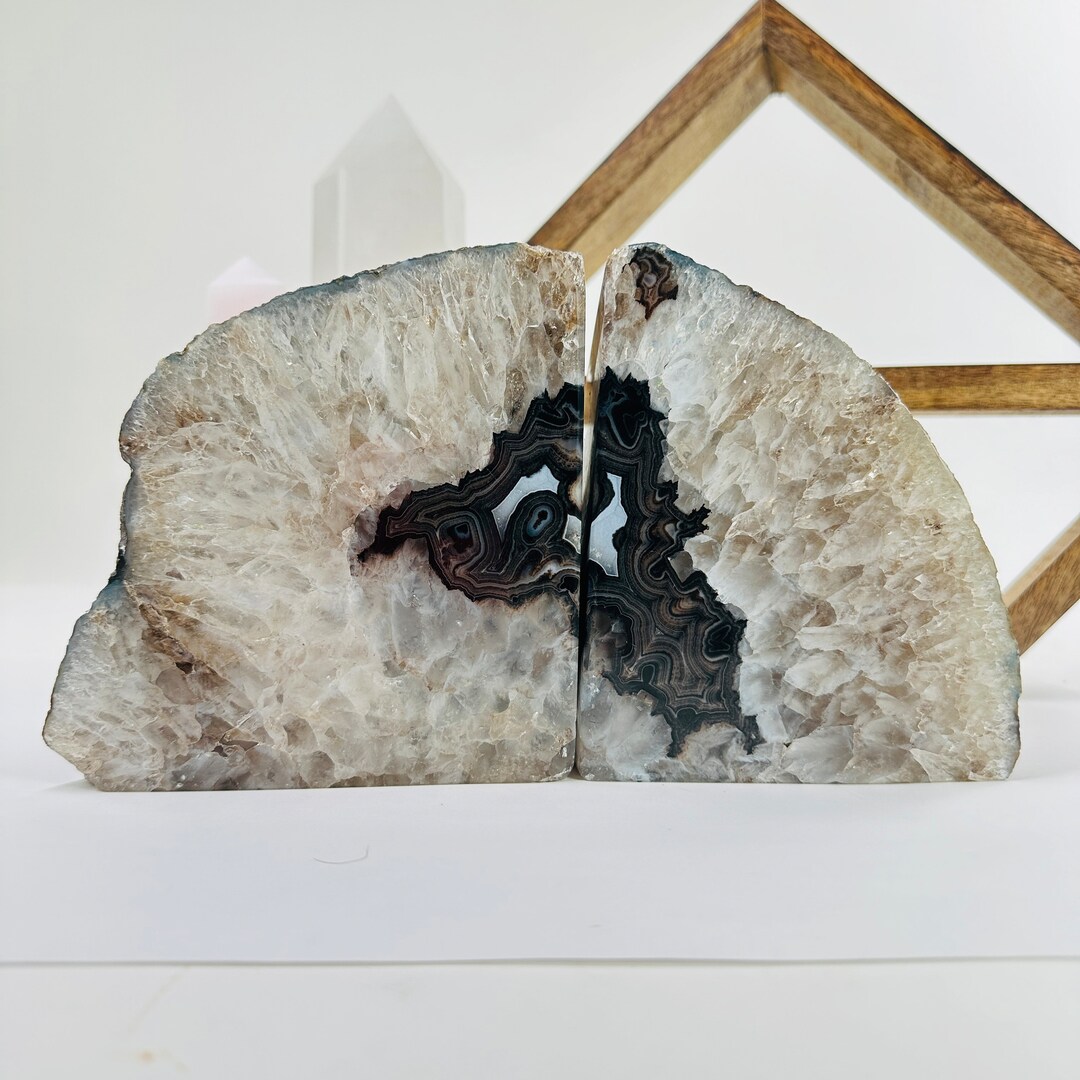 Black Dyed Agate Crystal Bookends OOAK Geodes - Etsy