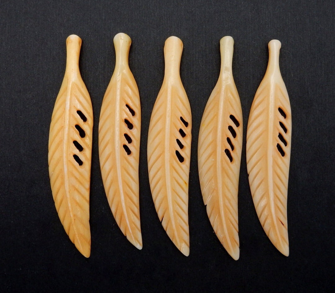 Bone Leaf - Beautiful Light Brown Carved Bone Leaf Top Side Drilled ...