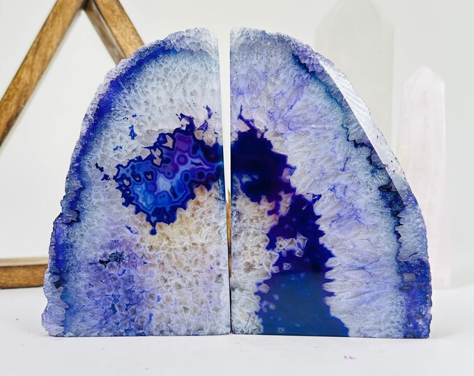 Purple and Gold Agate Bookends With Gold Leaf Edging. Boho Chic ...