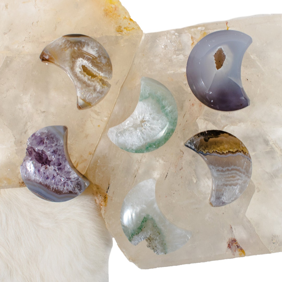 Agate Druzy Crystal Moons - Crescent Moon - YOU CHOOSE - Etsy