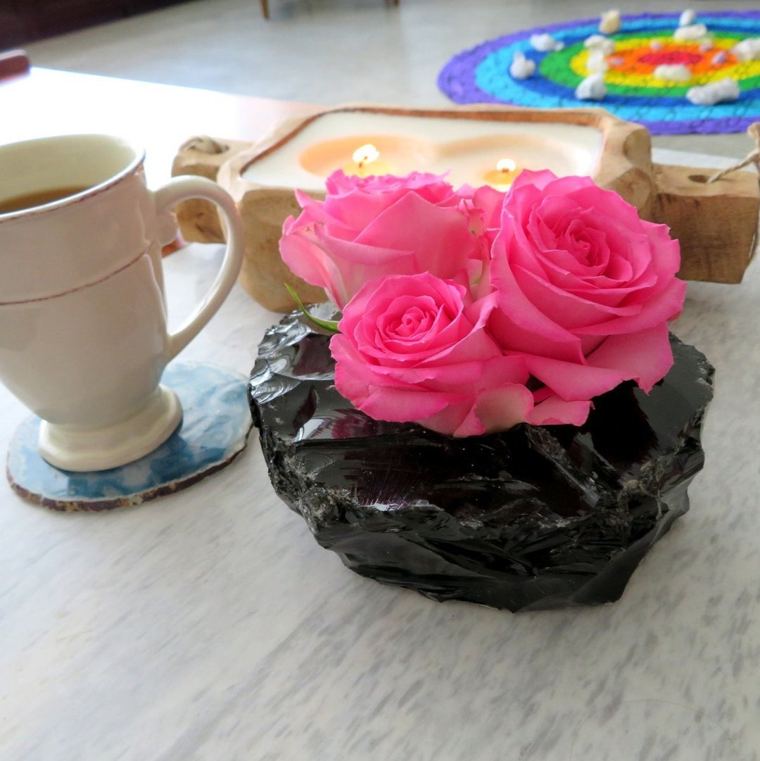 Black Obsidian Crystal Planter - Flower Pot Rock Paradise Exclusive ...