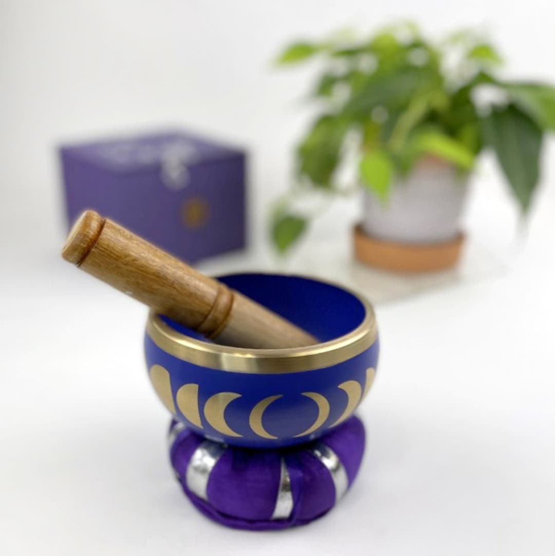 Purple Moon Phase Brass Singing Bowl Set With Purple Box - Etsy