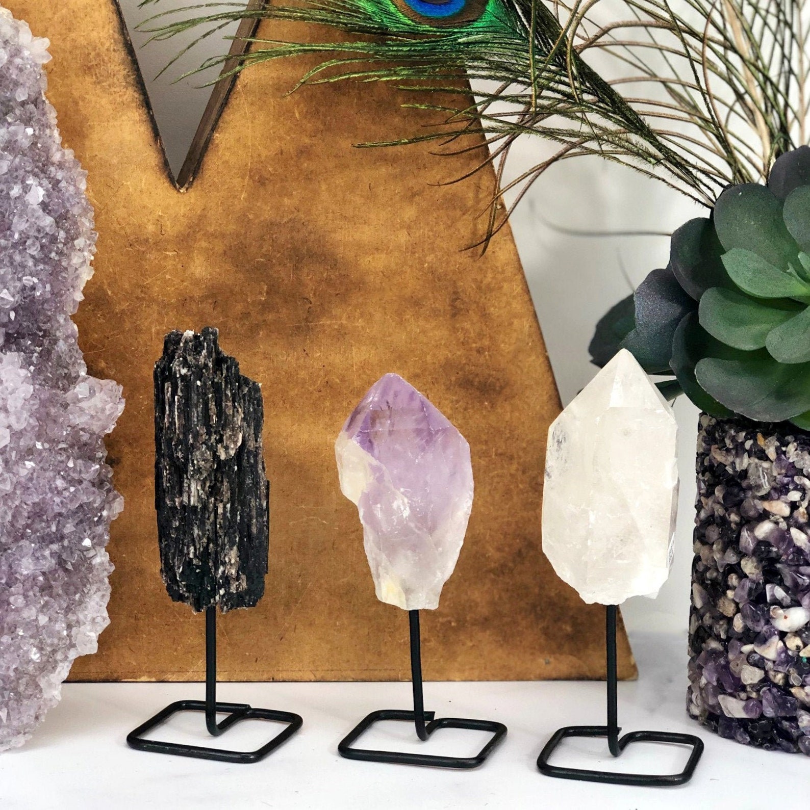 Natural Stone Crystal on Metal Stand - Home Decor - Etsy