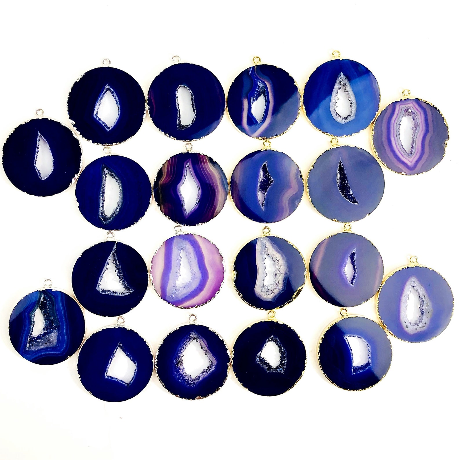 Agate Circle Slice Pendants - Choice of Silver or Gold Electroplated ...