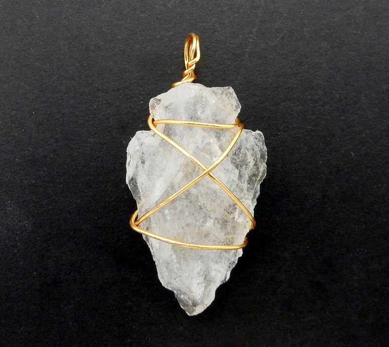 Crystal Quartz Arrowhead Pendant Wire Wrapped Gold Tone Arrow - Etsy Israel