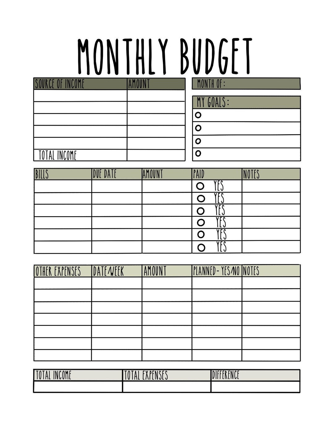 Digital Download- Monthly Budget Planner - Etsy