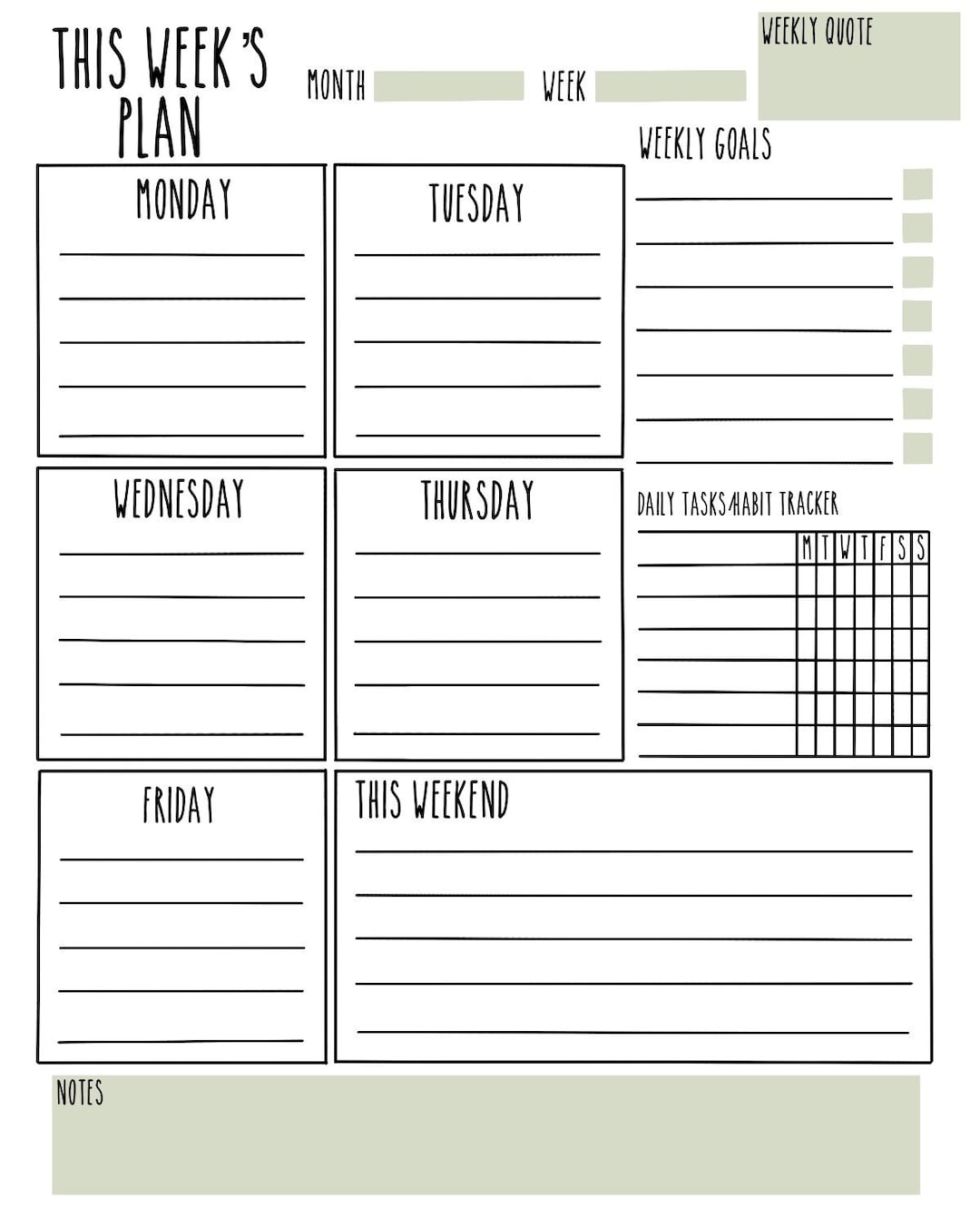 Digital Download- Weekly Planner. Digital Planner. Printable Planner ...