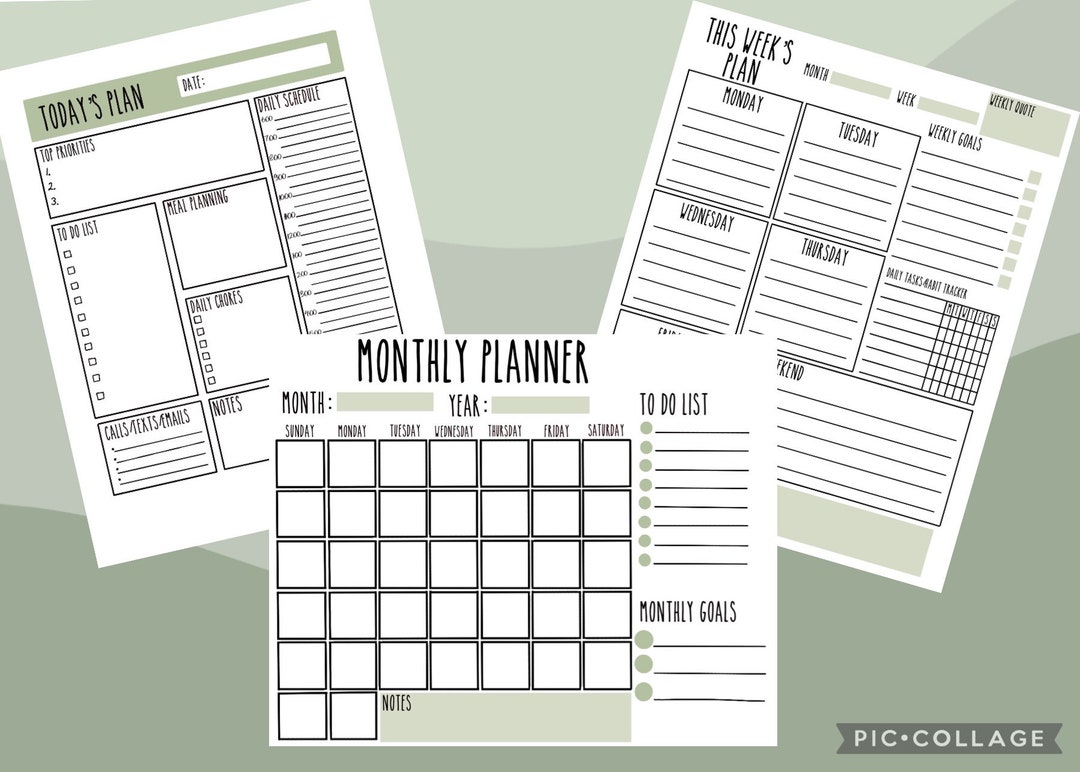 Printable Planner Bundle – Daily, Weekly, Monthly (PDF & JPEG) - Etsy