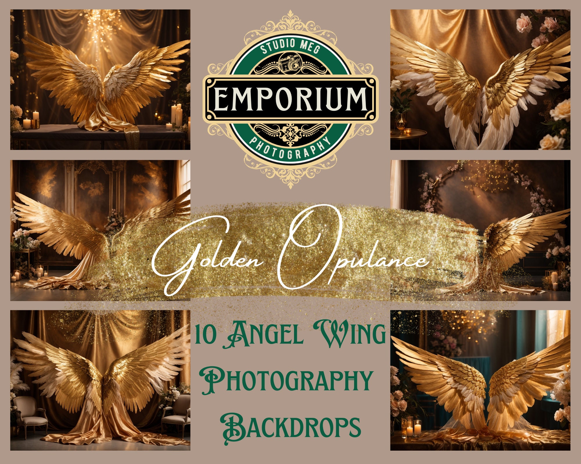 10 X Golden Opulence Angel Wings, Digital Backdrops, Angel Wings ...