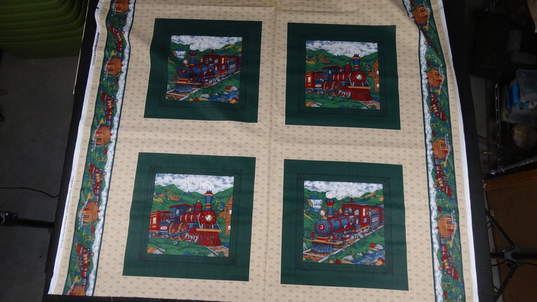 VIP Cranston Fabric Two Designs: Steam Locomotives 4 Uncut Panels 1 ...