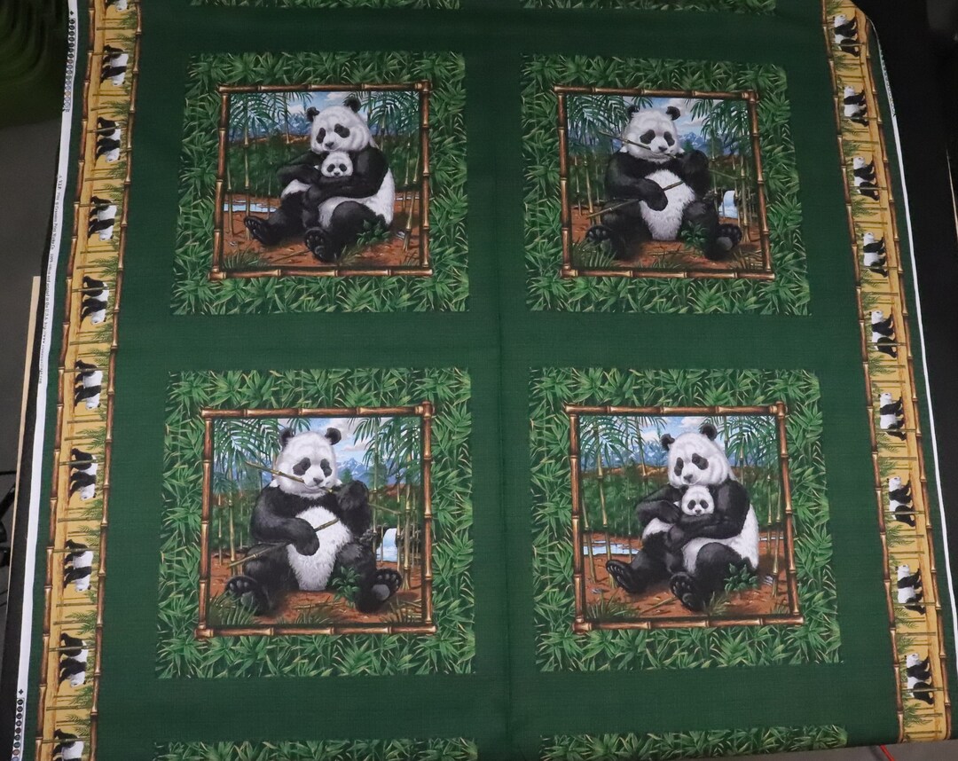 VIP Cranston Fabric Two Designs: Panda Bears in Forest With Bamboo 4 Uncut Panels 1 Yard - Etsy