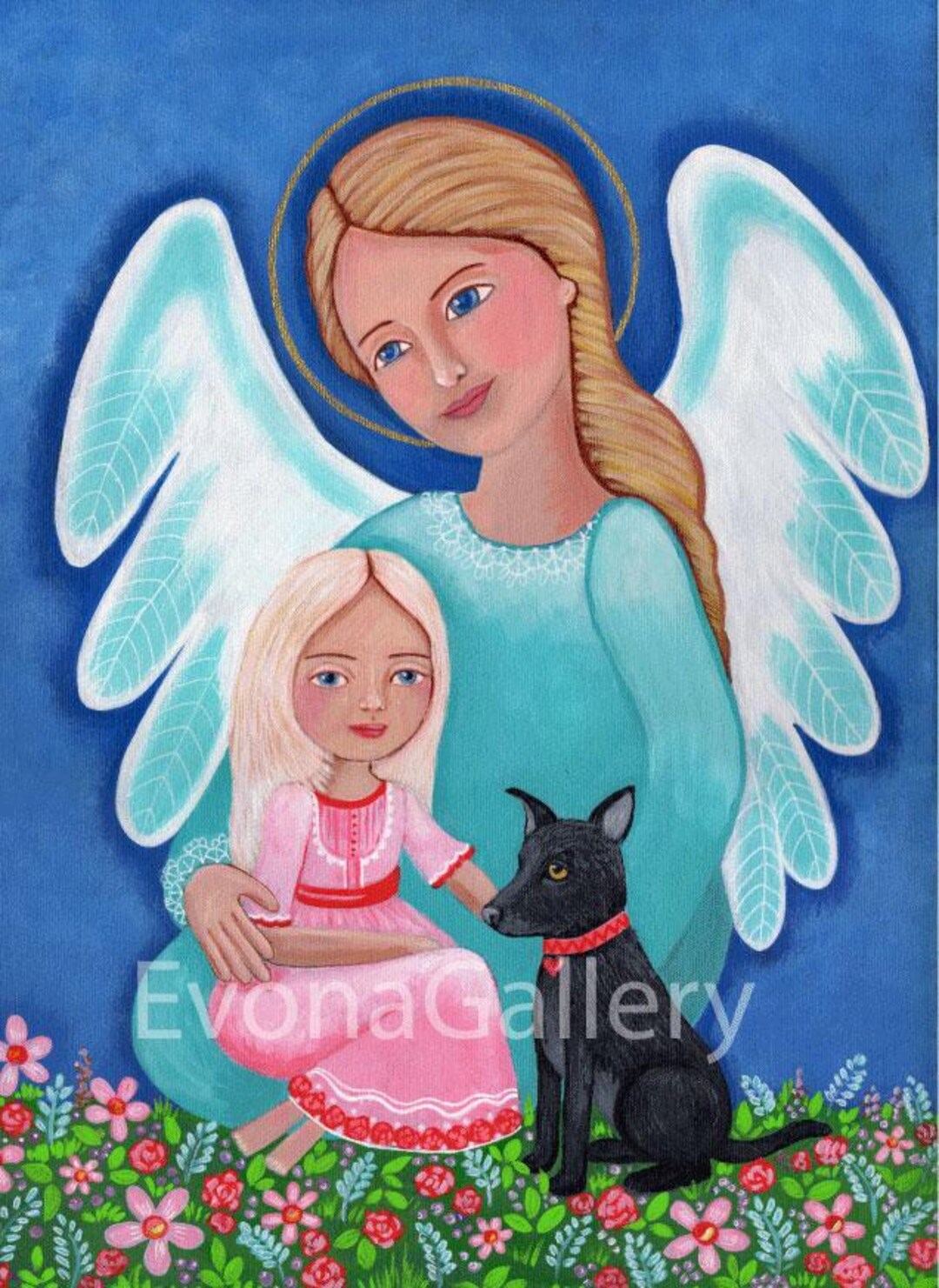 Guardian Angel Wall Art, Angel Protector Art Print Icon Print ...