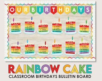 Birthday Board Classroom Decor, Rainbow Cake Classroom Theme, Editable ...