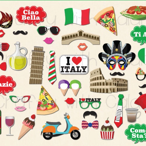 35 Italian Photo Booth Props Italy Themed Party Props Love | Etsy UK
