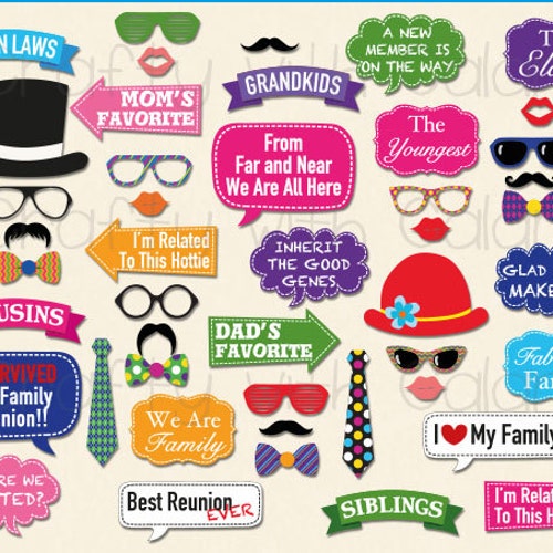 40 Family Photo Booth Props Family Party Selfie Props | Etsy