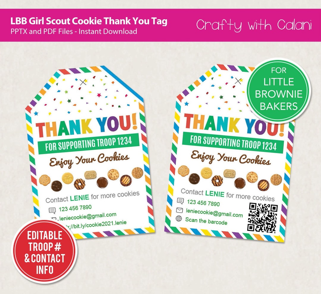 Girl Scout Cookie Thank You Tag LBB Cookie Thank You Note - Etsy
