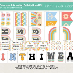 Positive Affirmation Bulletin Board Kit, Classroom Door Decor, Retro ...
