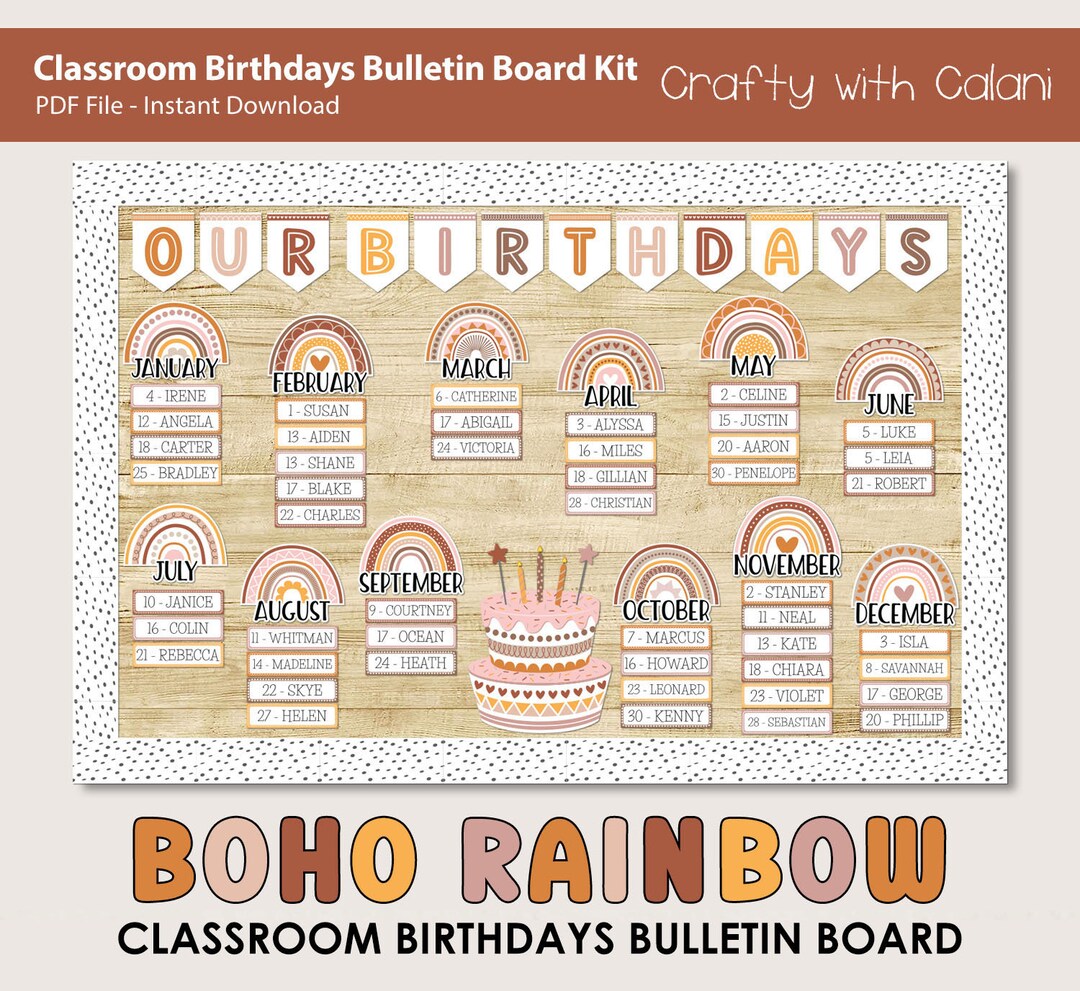 Birthday Board Classroom Decor, Rainbow Classroom Theme, Editable ...