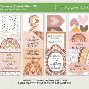 Boho Rainbow Bulletin Board Kit, Rainbow Motivational Bulletin Board ...