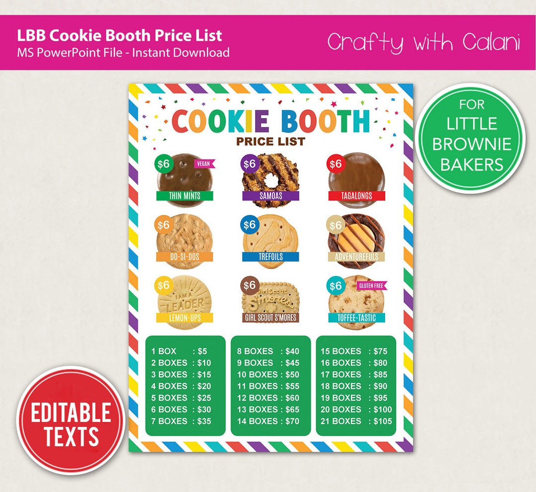 Girl Scout Cookie Booth Printable, 2024 LBB Cookie Booth Price List ...