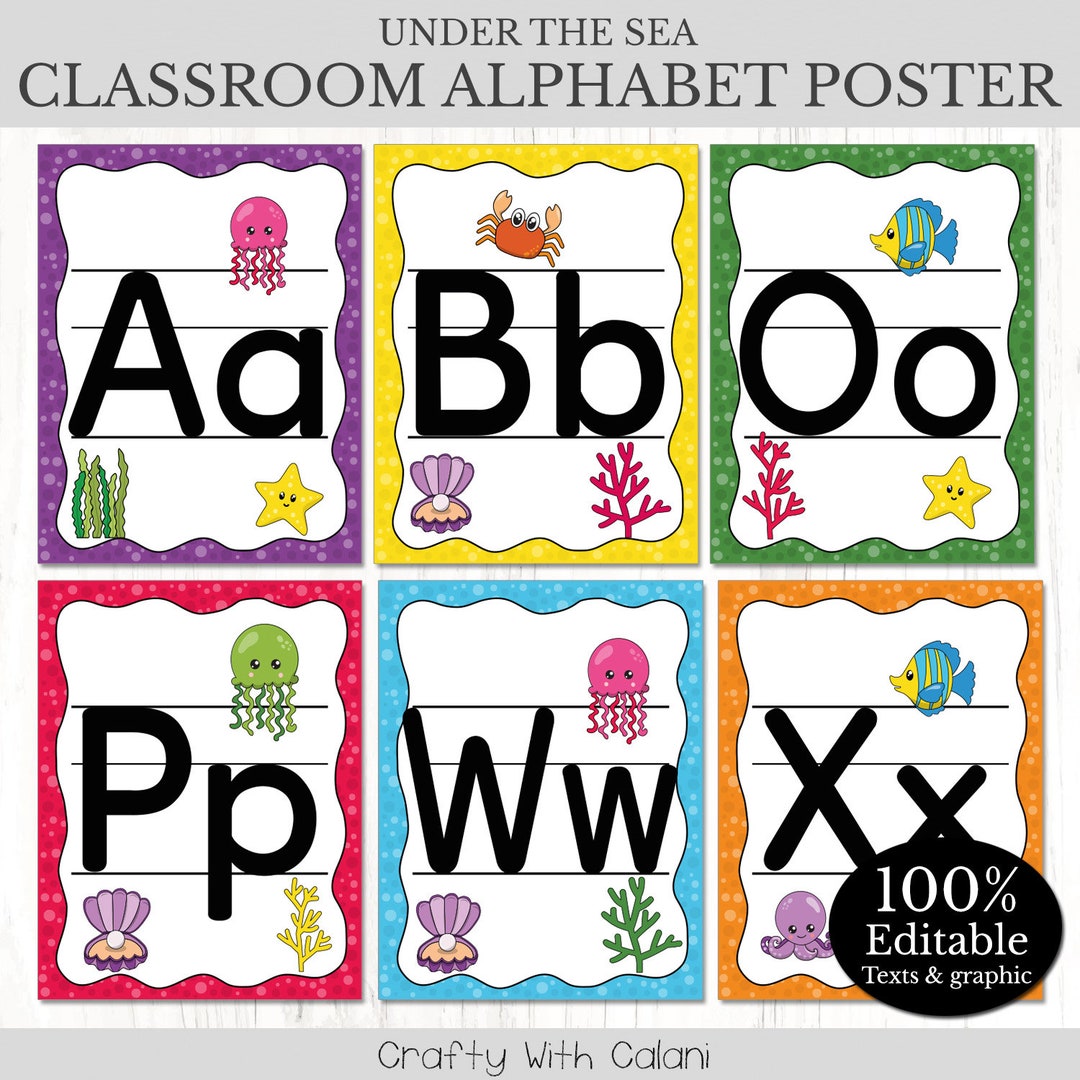 Alphabet Poster Classroom Decoration, Ocean Theme Classroom, ABC ...