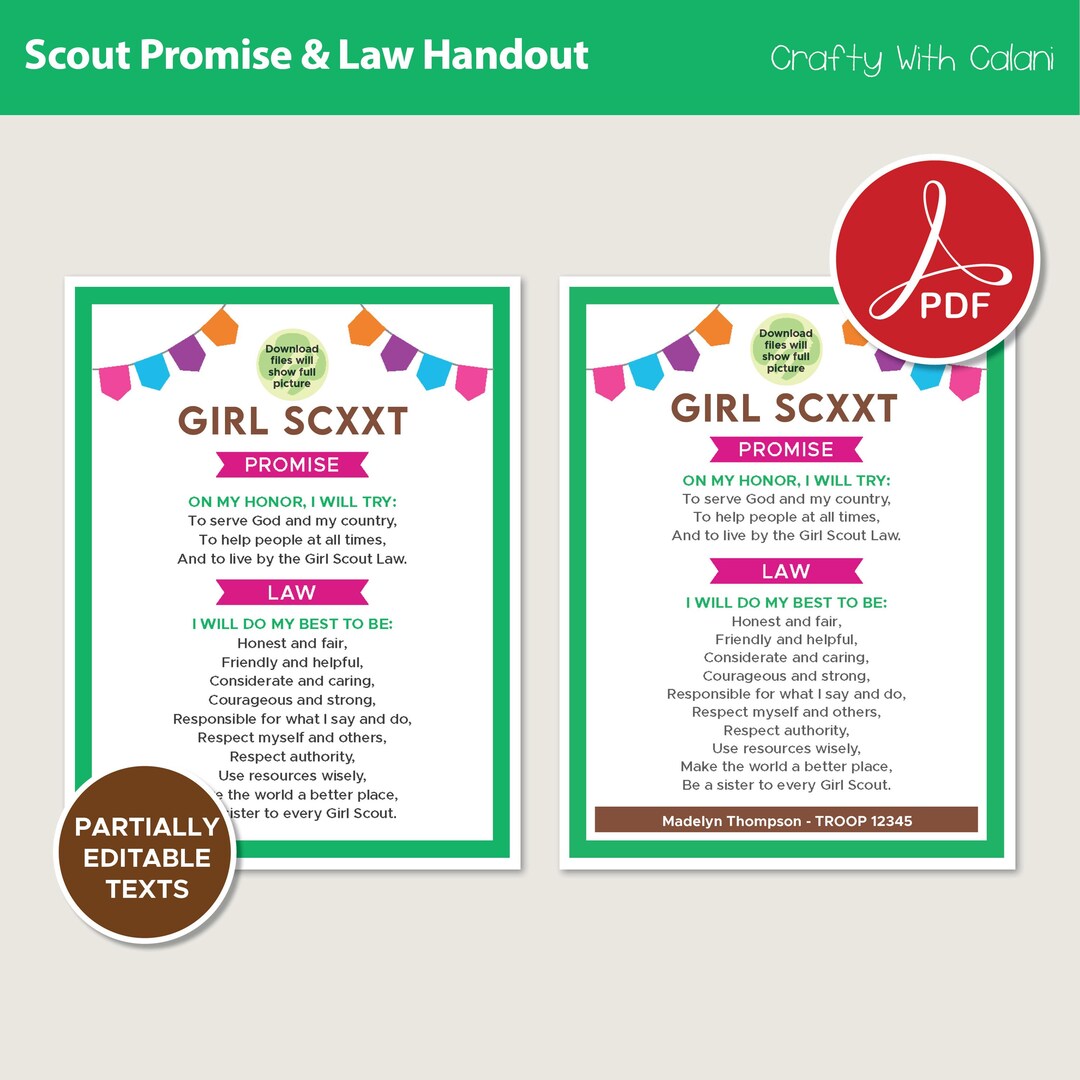 Scout Promise and Law, Scout Handout, Scout Troop Leader Printable ...