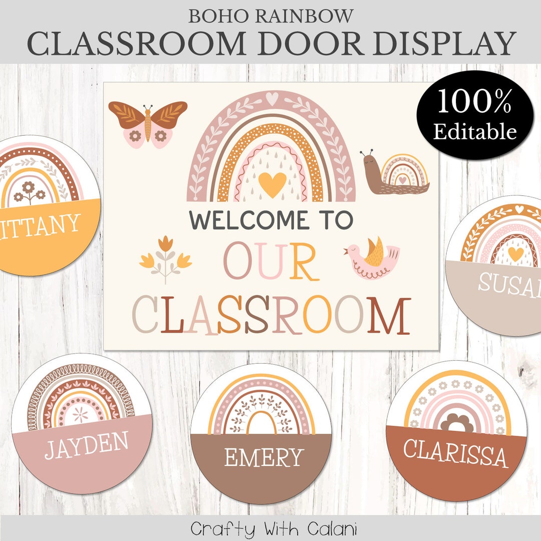 Classroom Welcome Sign, Boho Rainbow Classroom Door Sign, Welcome to ...