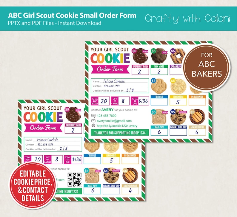 Girl Scout Cookie 2023 Order Form Abc Cookie Order Form Etsy