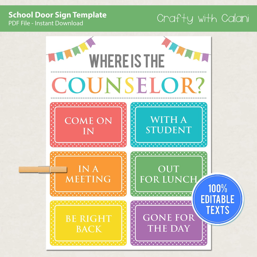 School Door Sign Template, Personalized Sign, Where is Counselor Door ...